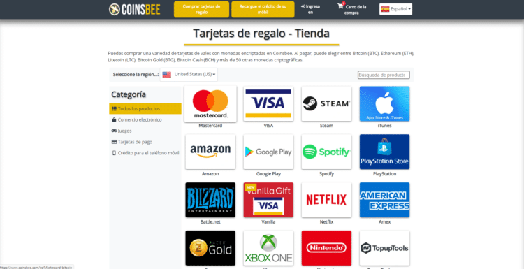 Cómo comprar tarjetas de regalo con criptomonedas usando Coinsbee