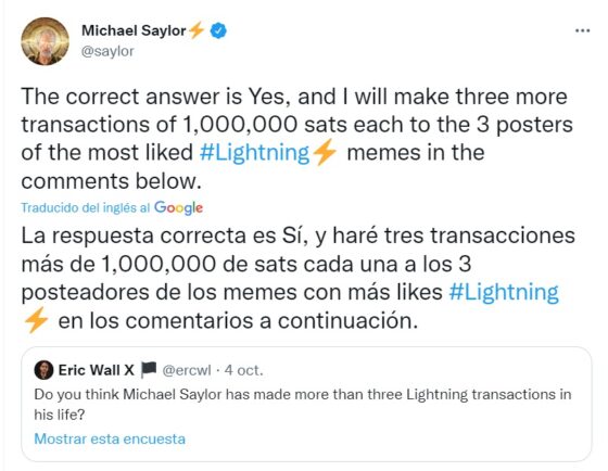 Michael Saylor dispuesto a regalar bitcoin por publicar memes en Twitter