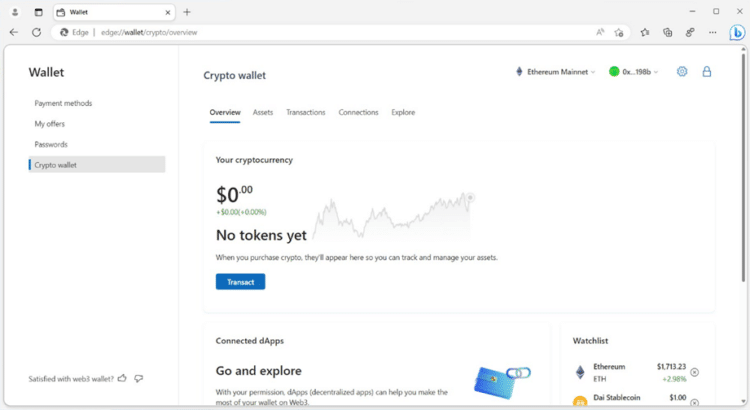 Microsoft desarrolla una wallet de criptomonedas integrada a Edge