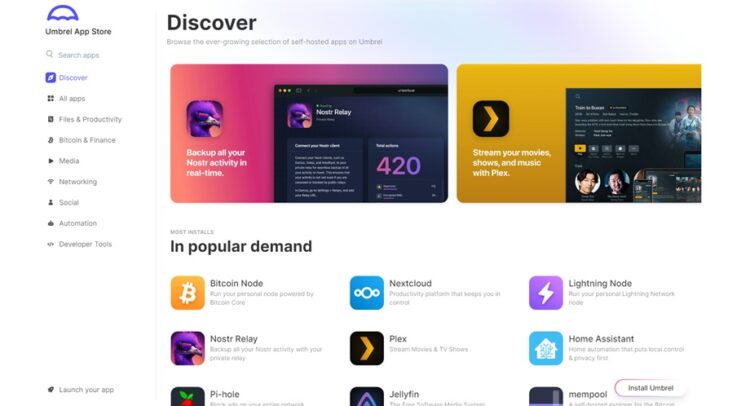 Umbrel lanza sitio web para mostrar cómo es su tienda de aplicaciones