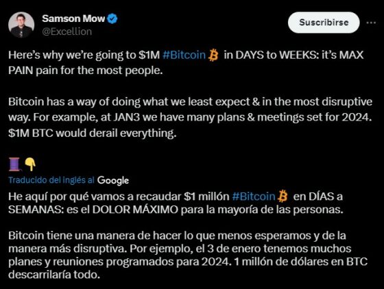 Samson Mow 表示，比特币将达到 100 万美元，当它发生时你不会那么高兴 - 0x资讯