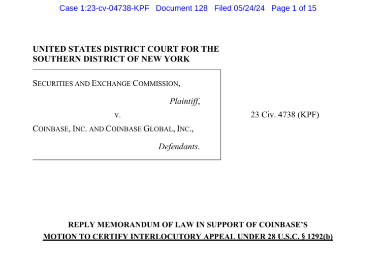 FIT21 批准后 Coinbase 立即对 SEC 提出上诉 - 0x资讯